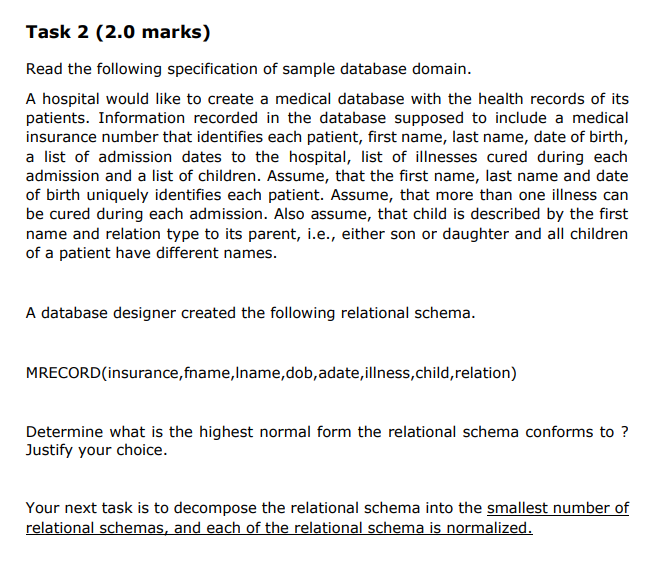 Solved Task 2 (2.0 ﻿marks)Read the following specification | Chegg.com
