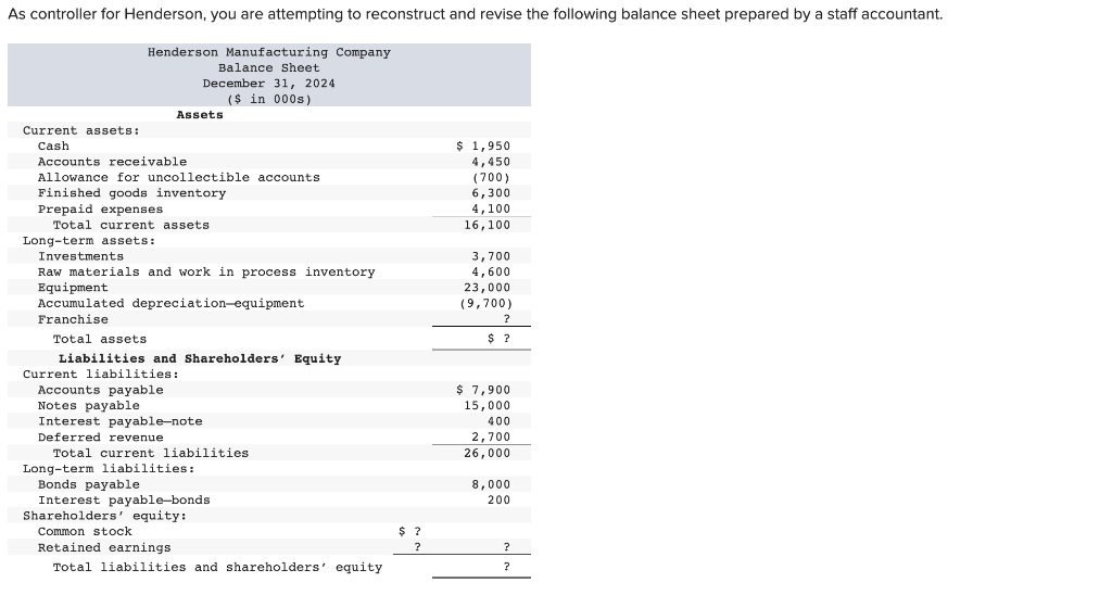 Solved As controller for Henderson, you are attempting to | Chegg.com