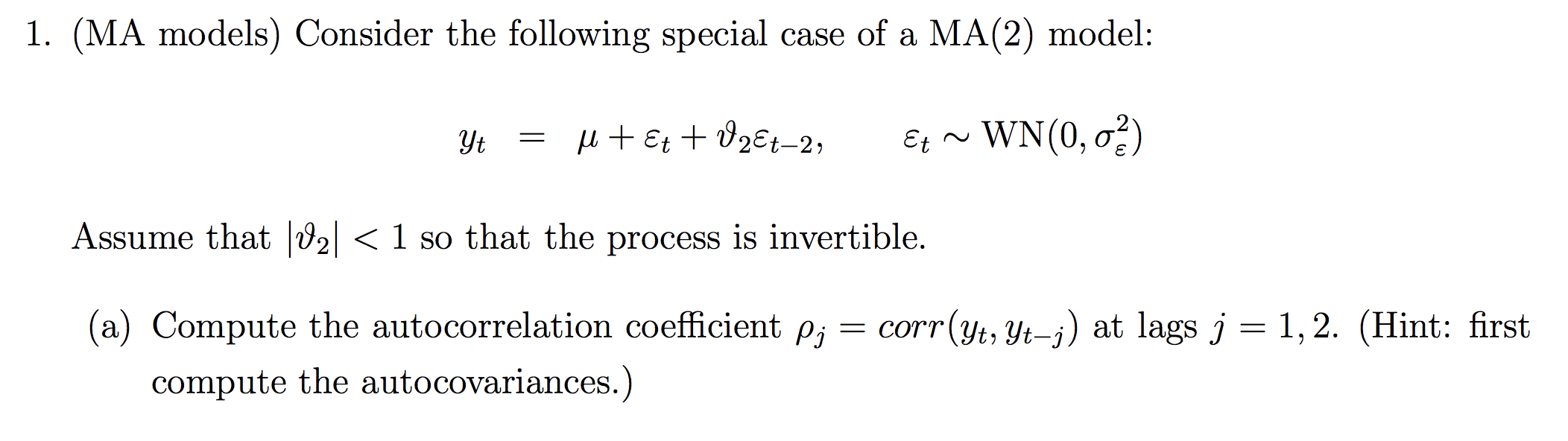 Solved 1. (MA models) Consider the following special case of | Chegg.com