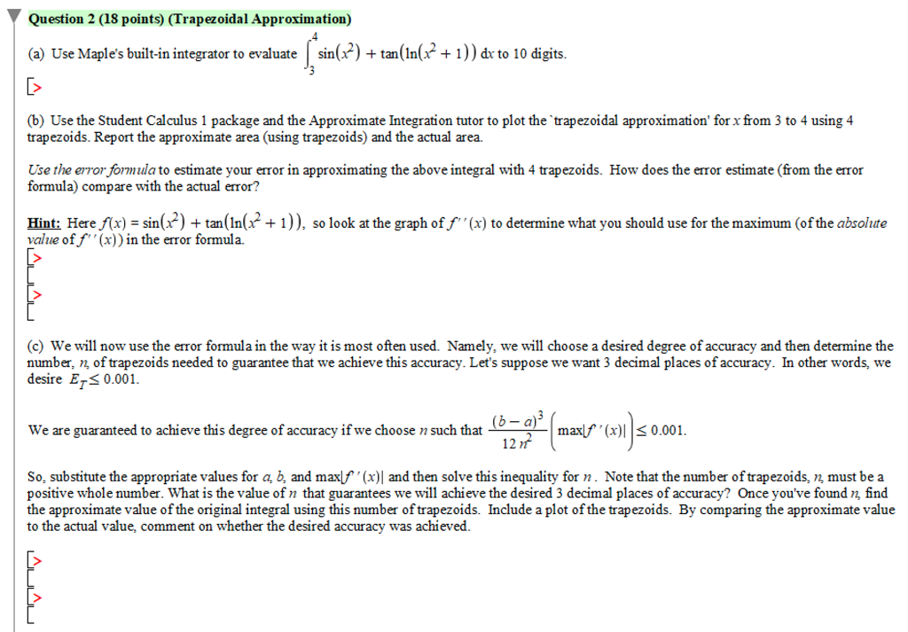 Solved Question 2 (18 points) (Trapezoidal Approximation) | Chegg.com