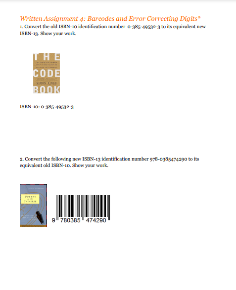 Solved Written Assignment 4: Barcodes and Error Correcting | Chegg.com