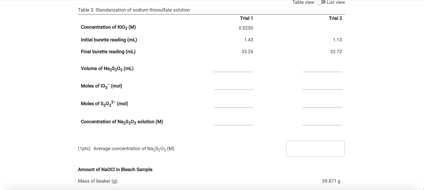 Table view List view Table 3. Standarization of | Chegg.com