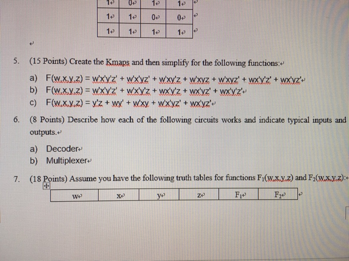 Solved 190191 110 5. (15 Points) Create the Kmaps and then | Chegg.com