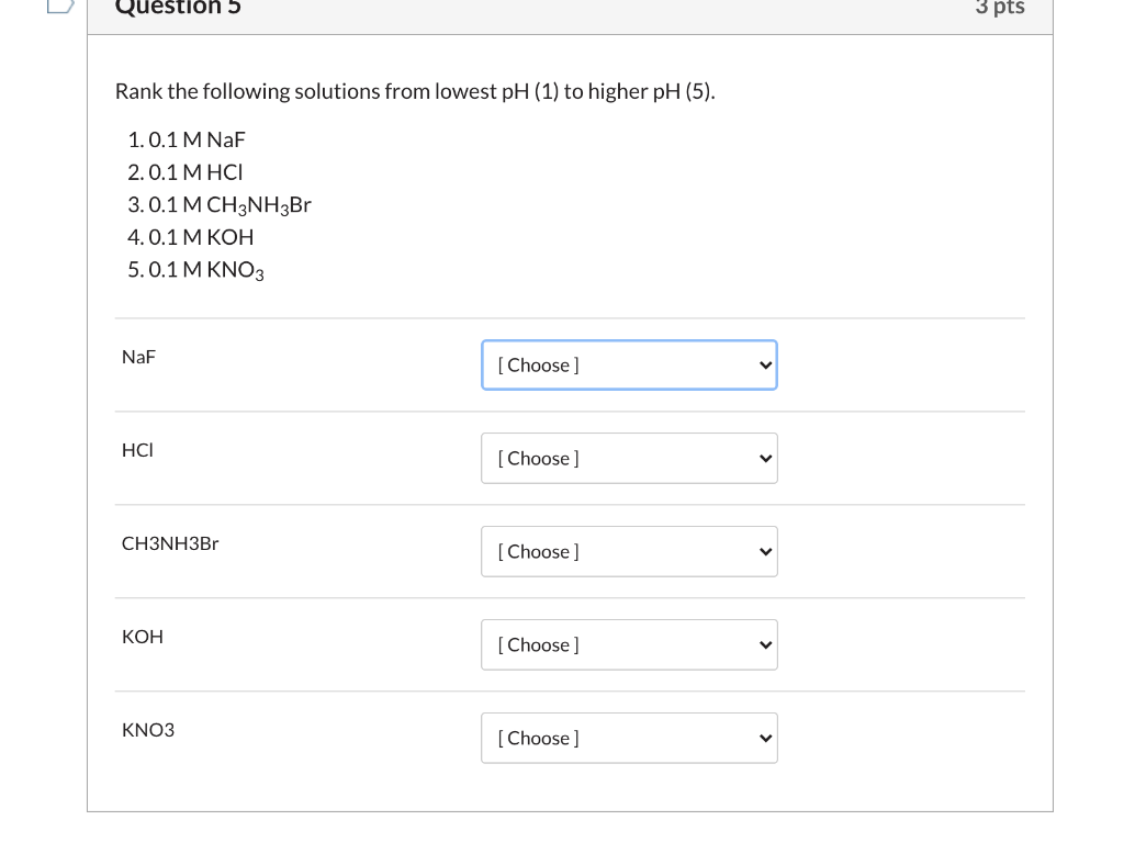 Solved Question 5 3 pts Rank the following solutions from | Chegg.com