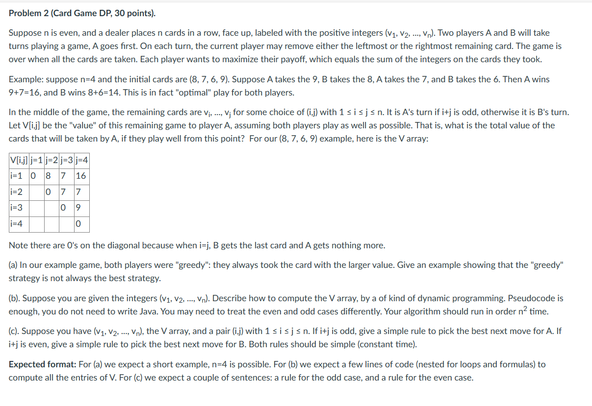 Solved Problem 2 (Card Game DP, 30 points). Suppose n is | Chegg.com