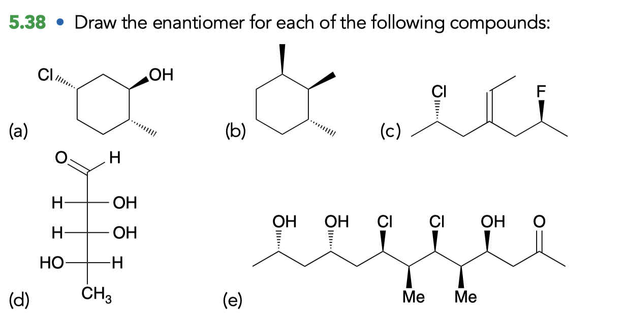 Solved 5.38 - Draw the enantiomer for each of the following | Chegg.com