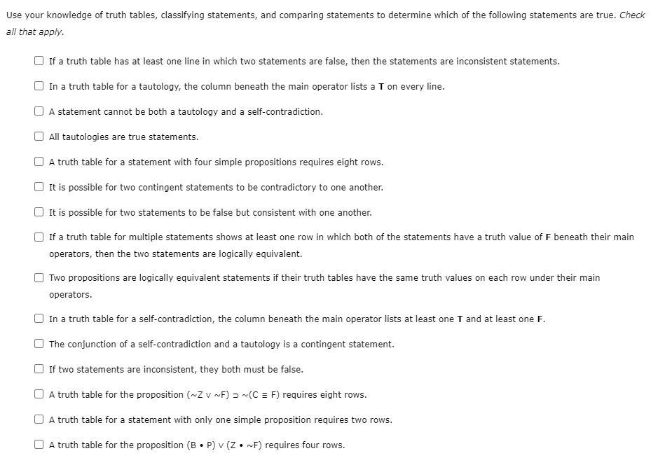 Solved Use your knowledge of truth tables, classifying | Chegg.com