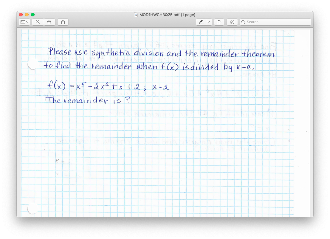 Solved Please use syn thetic division and the remainder | Chegg.com