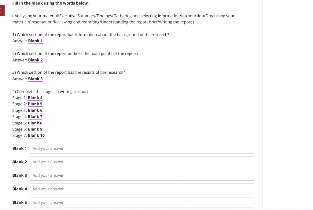 Solved Fill in the blank using the words below. (Analysing | Chegg.com