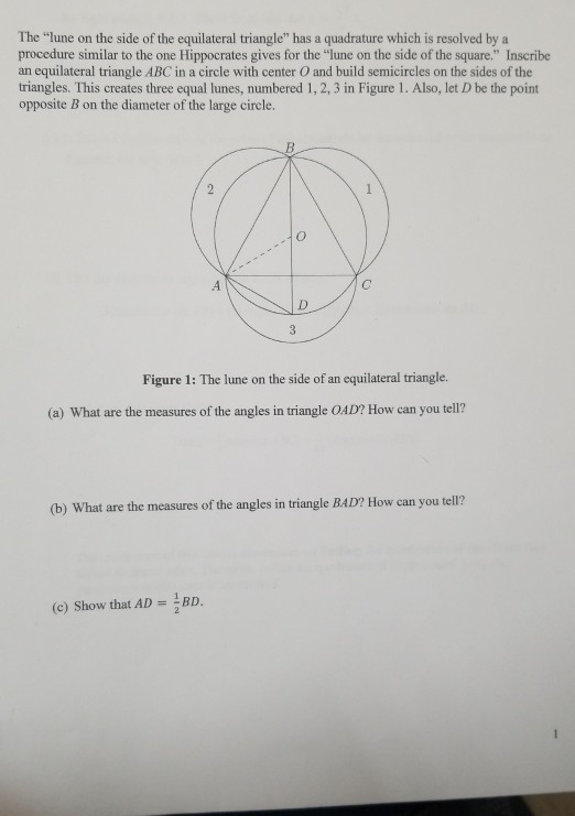 Solved The "lune on the side of the equilateral triangle" | Chegg.com