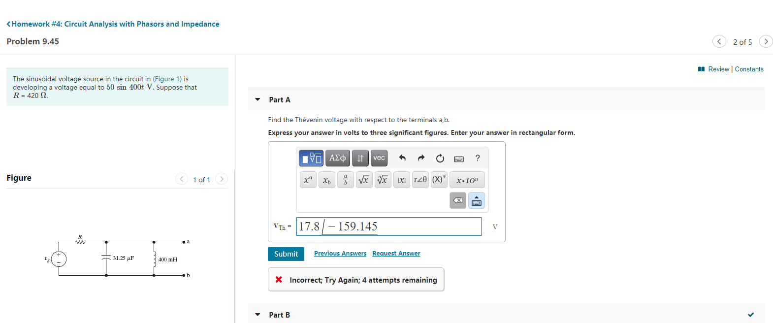 Solved Review Constants The sinusoidal voltage source in | Chegg.com