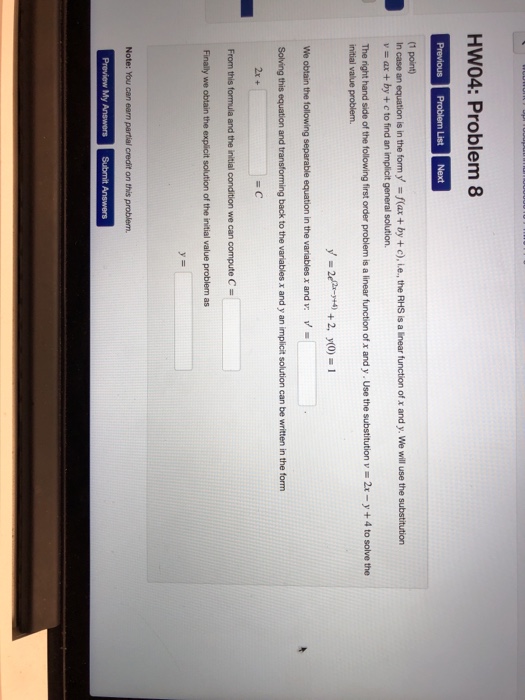 Solved HW04: Problem 8 (1 point) In case an equation is in | Chegg.com