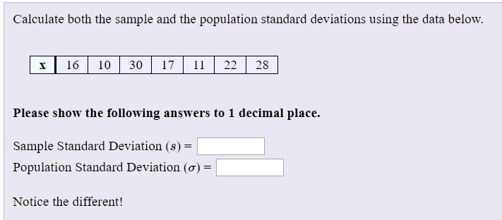Solved Calculate both the sample and the population standard | Chegg.com