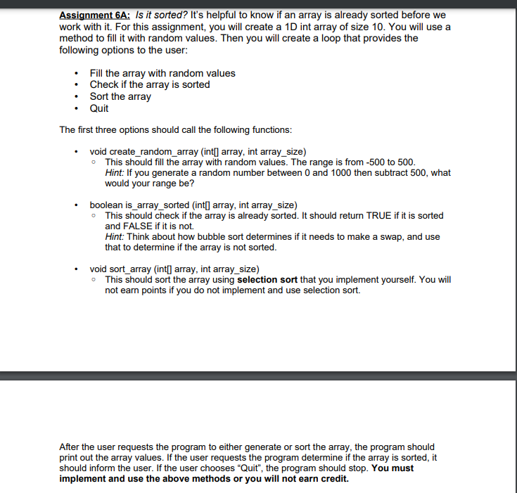 Solved Assignment 6A: Is it sorted? It's helpful to know if | Chegg.com