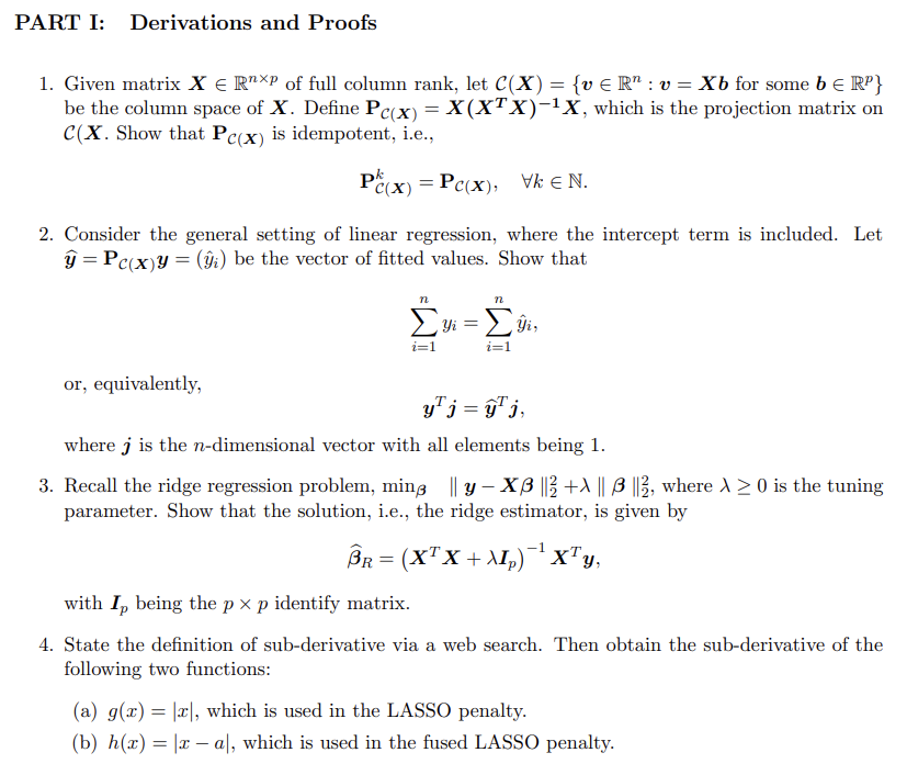 1. Given matrix X∈Rn×p of full column rank, let | Chegg.com