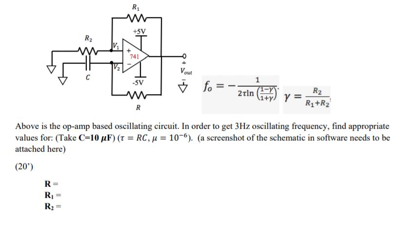 Solved R1 +5V R2 V + 741 Vout с -5V 1 2 tln (1+y) v = R2 | Chegg.com