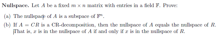 Solved Nullspace. Let A be a fixed m×n matrix with entries | Chegg.com