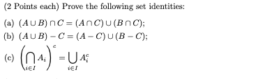 Solved (2 Points each) Prove the following set identities: | Chegg.com