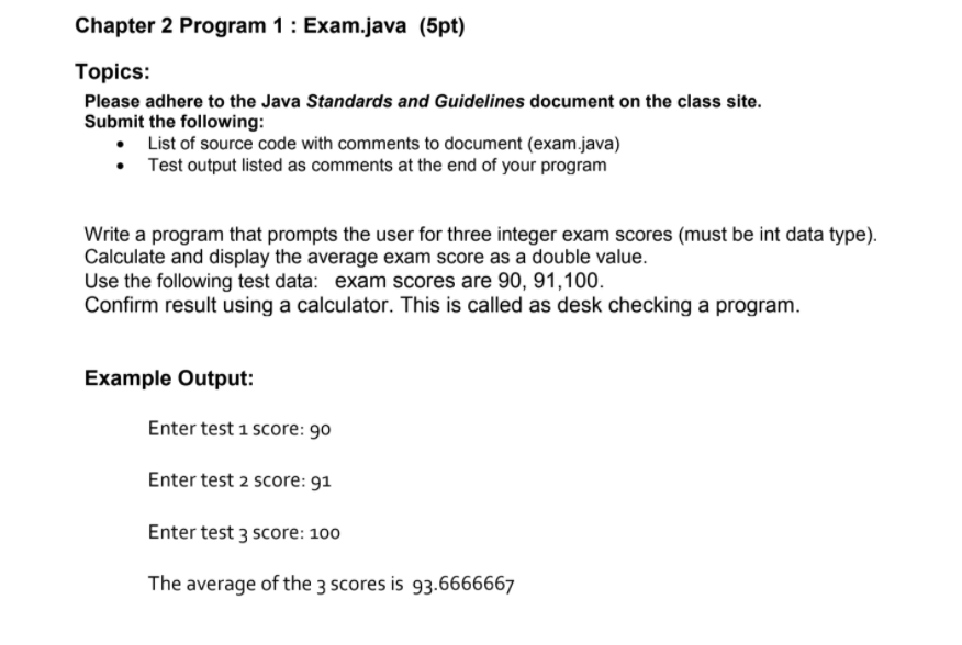 Solved Chapter 2 Program 1 : Exam.java (5pt) Topics: Please | Chegg.com