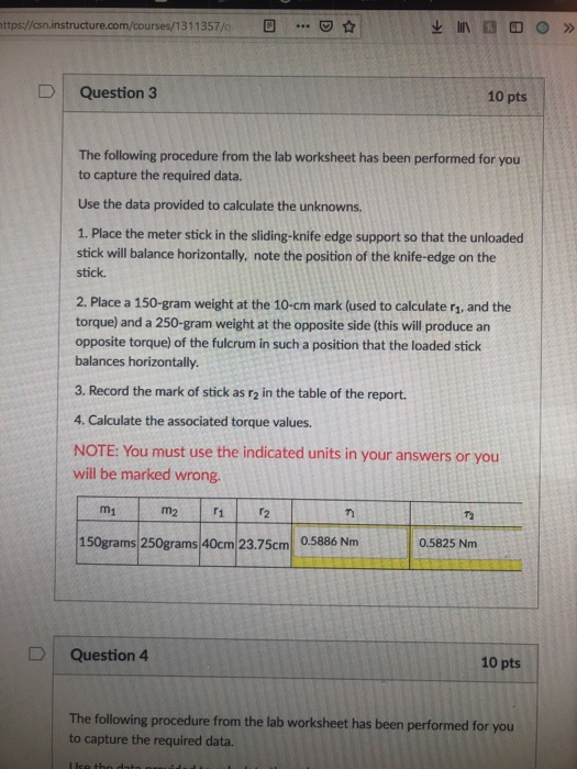 Solved how to calculate experimental value of meterstick? I | Chegg.com