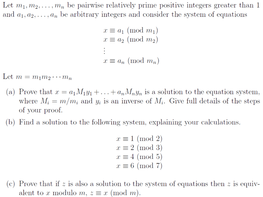 Solved Let M1, M2, ..., Mn be pairwise relatively prime | Chegg.com