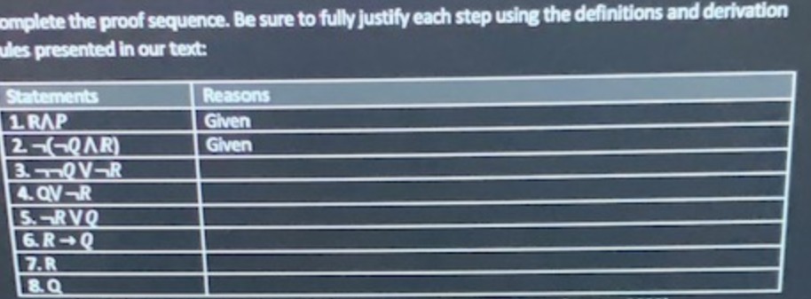 omplete the proof sequence. Be sure to fully justify | Chegg.com