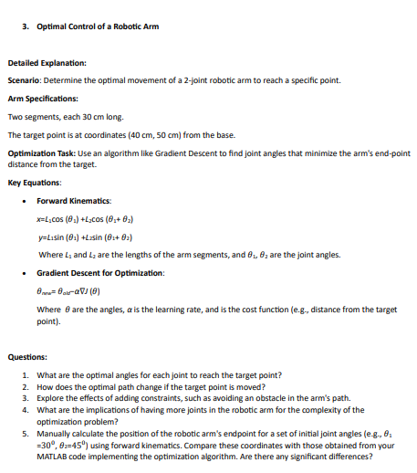 Solved Optimal Control of a Robotic ArmDetailed | Chegg.com