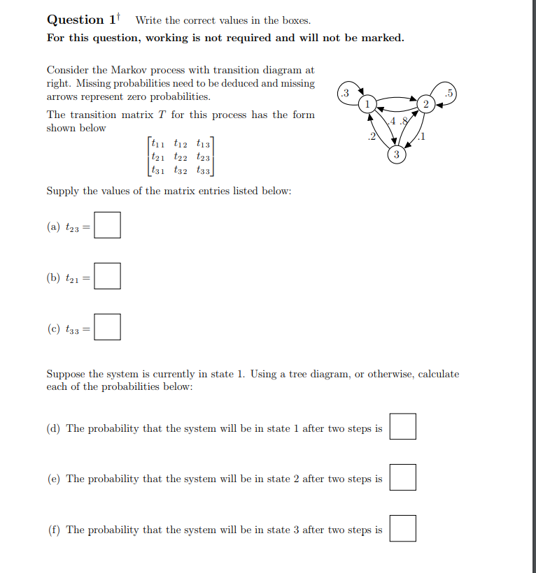 Solved Question 1 Write the correct values in the boxes For | Chegg.com