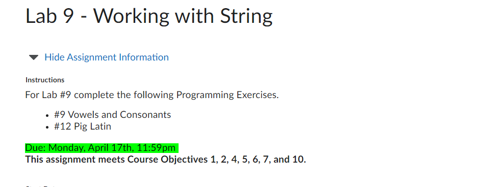 Solved Hide Assignment Information Instructions For Lab \#9 | Chegg.com