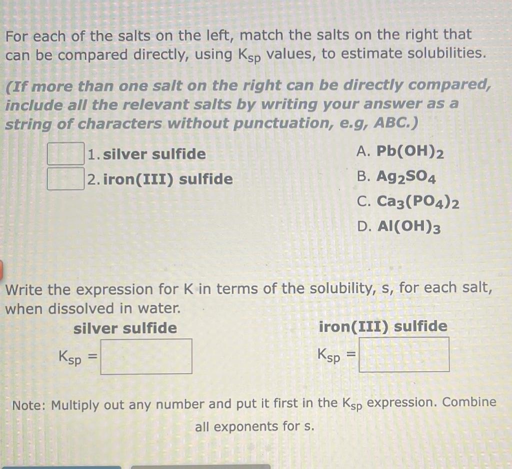 Solved For each of the salts on the left, match the salts on | Chegg.com