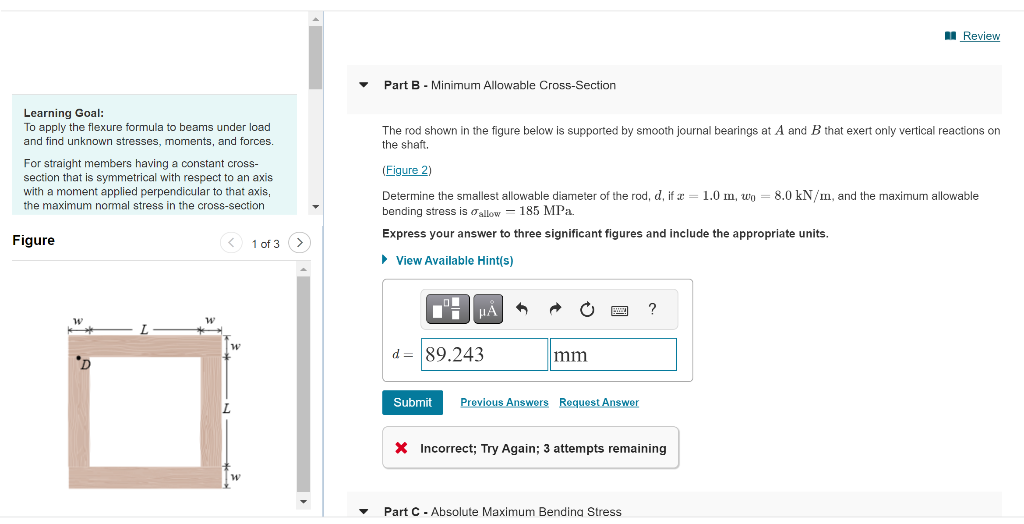 Part B - Minimum Allowable Cross-Section Learning | Chegg.com