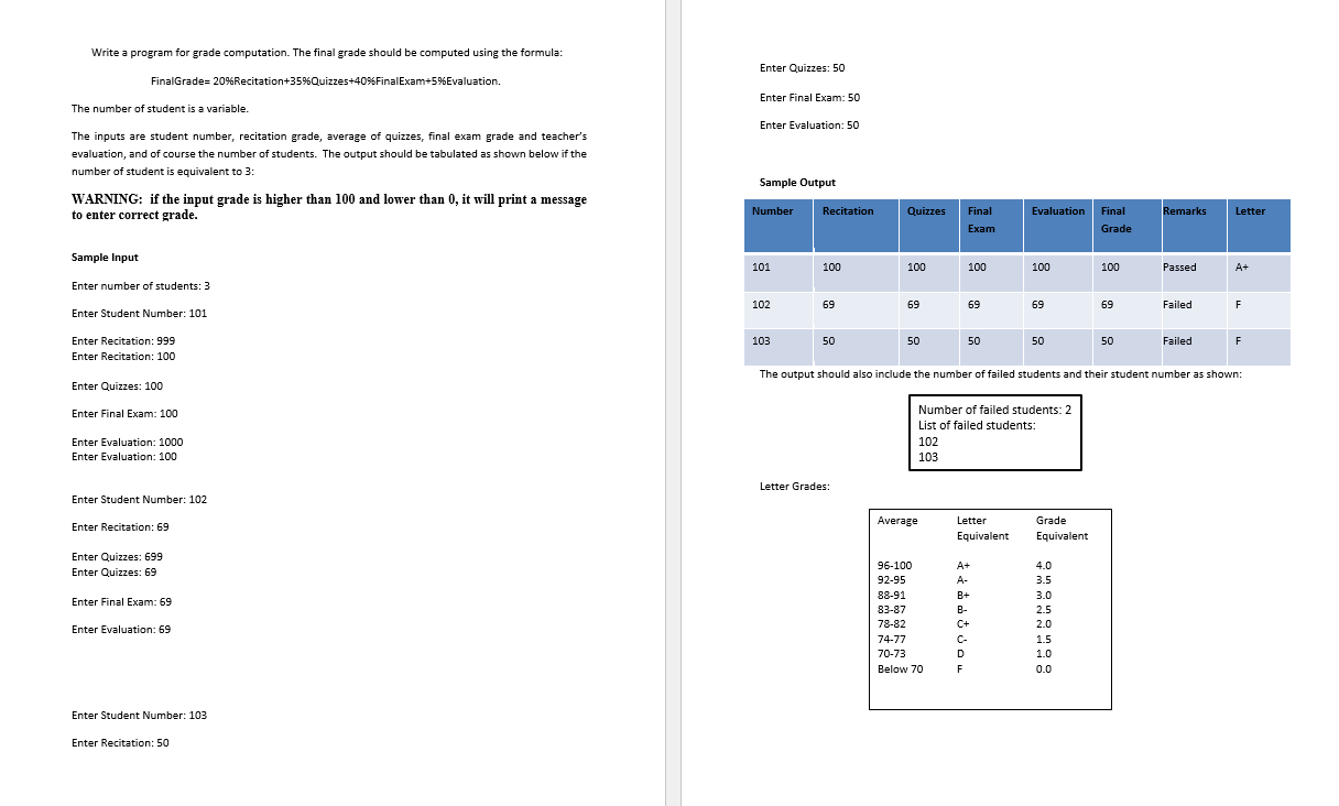 Solved Write A Program For Grade Computation The Final 3176