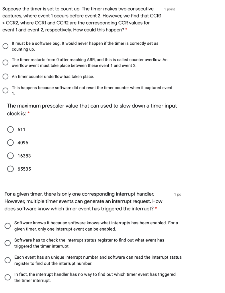 Solved 1 point Suppose the timer is set to count up. The | Chegg.com