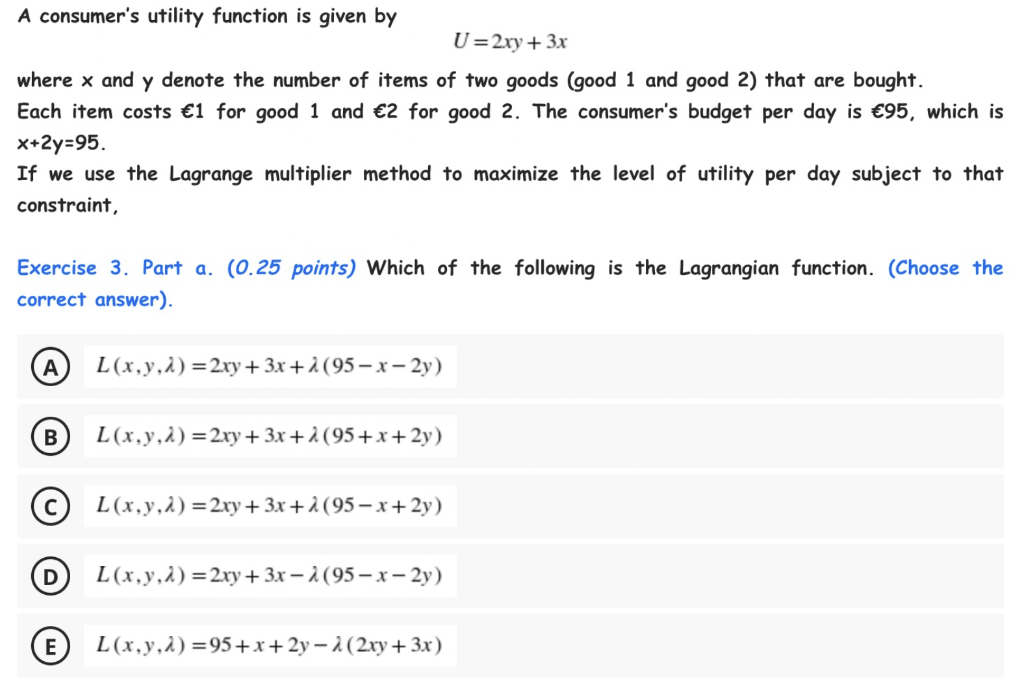 Solved A consumer's utility function is given by U=2xy + 3x | Chegg.com
