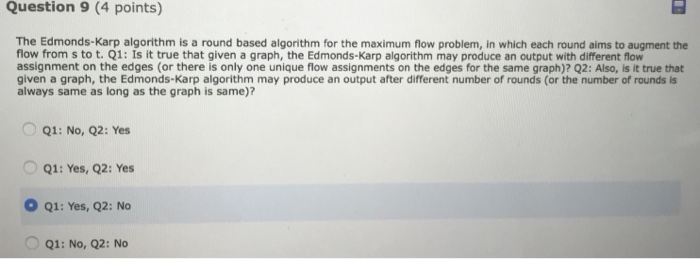 Solved Question 9 (4 points) The Edmonds-Karp algorithm is a | Chegg.com