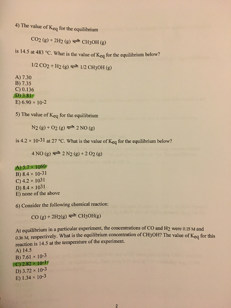 Solved 4) The value of Keq for the equilibrium CO2 (g) + 2H2 | Chegg.com