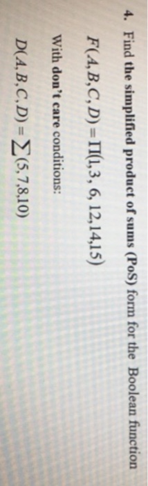Solved Find the simplified product of sums (PoS) form for | Chegg.com
