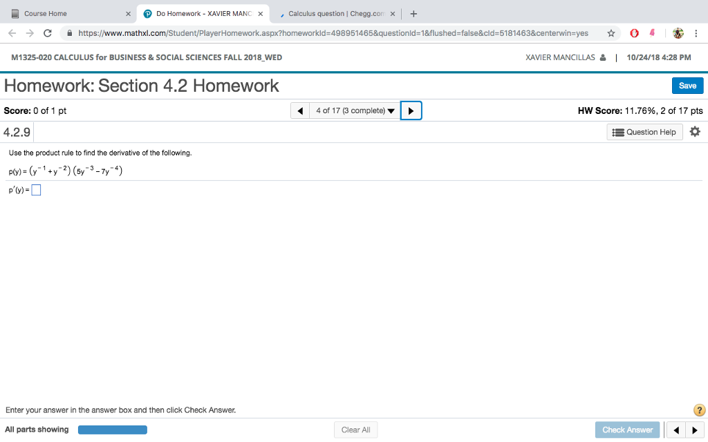Solved xDo Homework - XAVIER MANC xCalculus question | | Chegg.com
