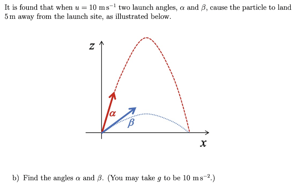 Solved It is found that when u=10 m s−1 two launch angles, α | Chegg.com