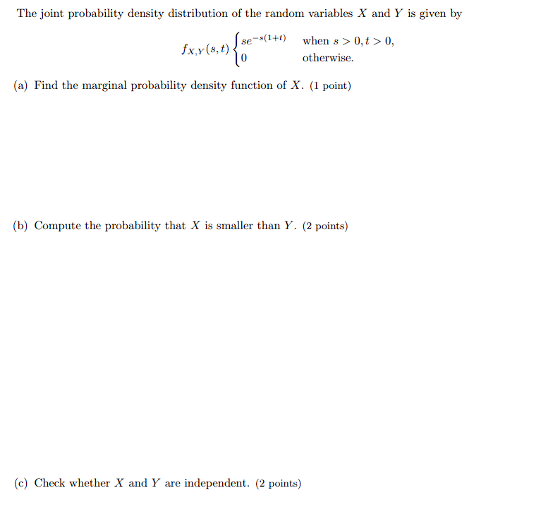 Solved The joint probability density distribution of the | Chegg.com