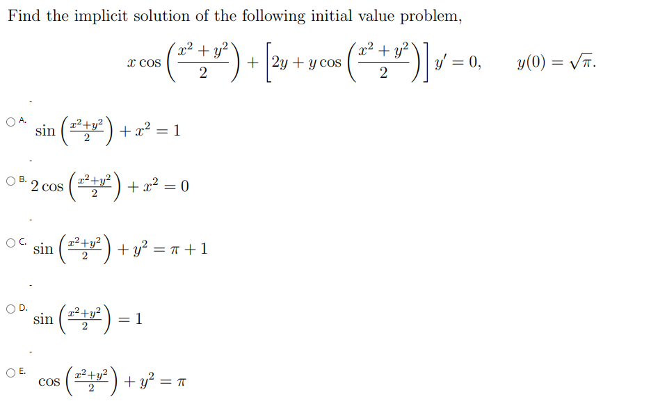 Solved Find the implicit solution of the following initial | Chegg.com