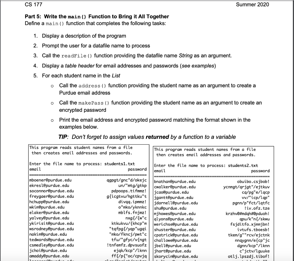 CS 177 Summer 2020 Lab 4 Due Date: This assignment is | Chegg.com