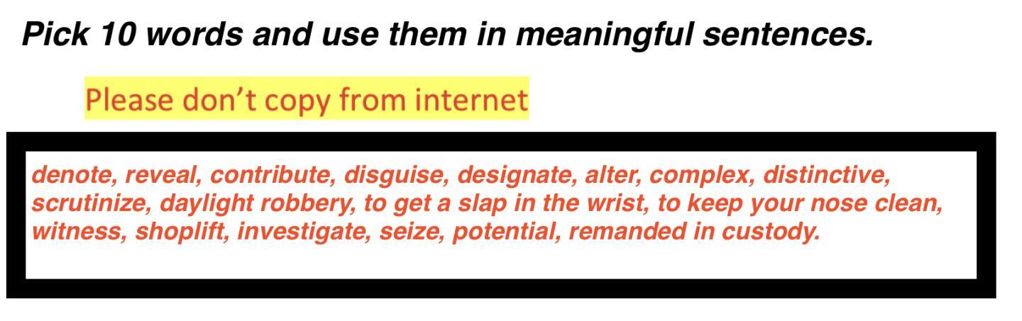 Solved Pick 10 words and use them in meaningful sentences. | Chegg.com
