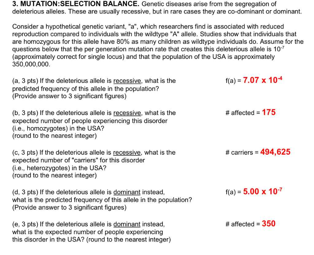 3. MUTATION:SELECTION BALANCE. Genetic diseases arise | Chegg.com
