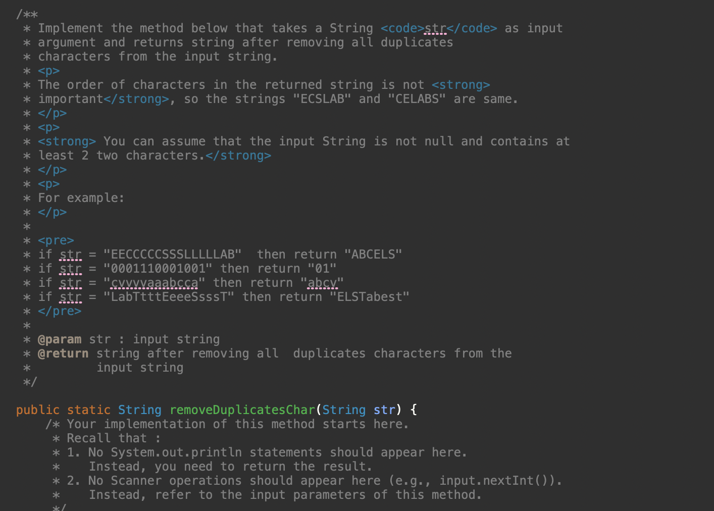 Solved /** * Implement the method below that takes a String | Chegg.com