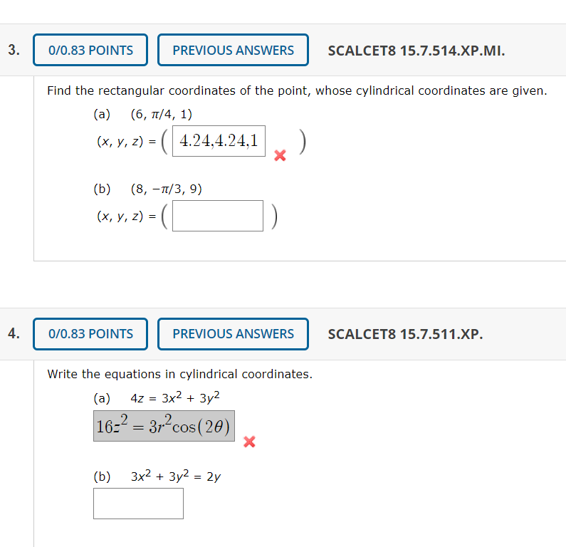 Solved 0/0.83 POINTS PREVIOUS ANSWERS SCALCET8 | Chegg.com