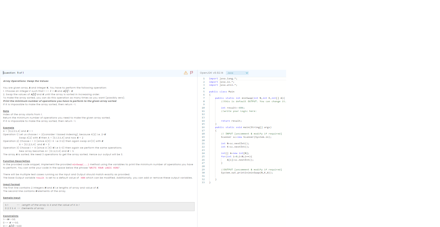 Solved Kuestion: 1 of 1 AP Open JDK V8.92.14 Java Array | Chegg.com