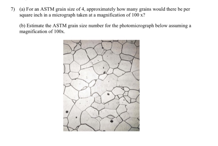 Solved 7) (a) For an ASTM grain size of 4, approximately how | Chegg.com