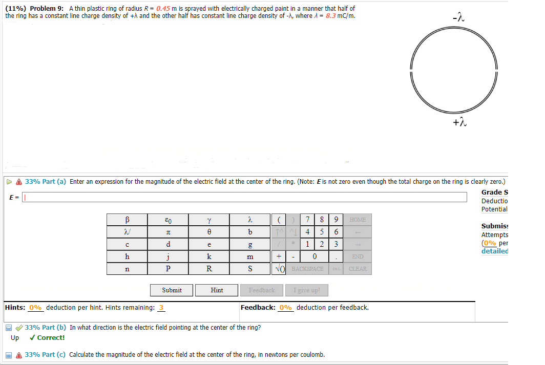 Solved (11\%) Problem 9: A thin plastic ring of radius | Chegg.com