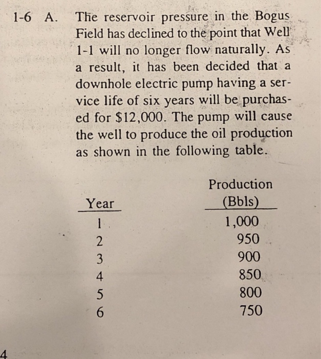Solved 1-6 A. The reservoir pressure in the Bogus Field has | Chegg.com